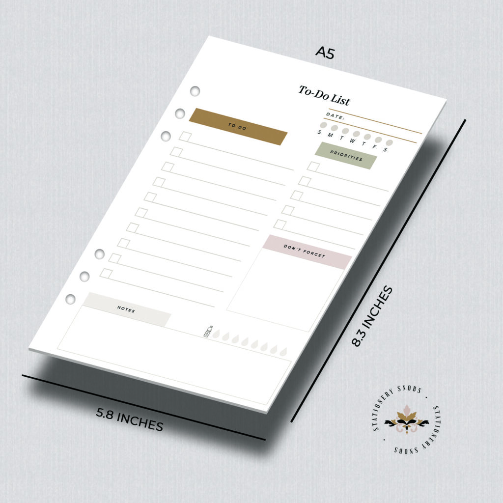 To Do List Printed Insert A5 - Stationery Snobs